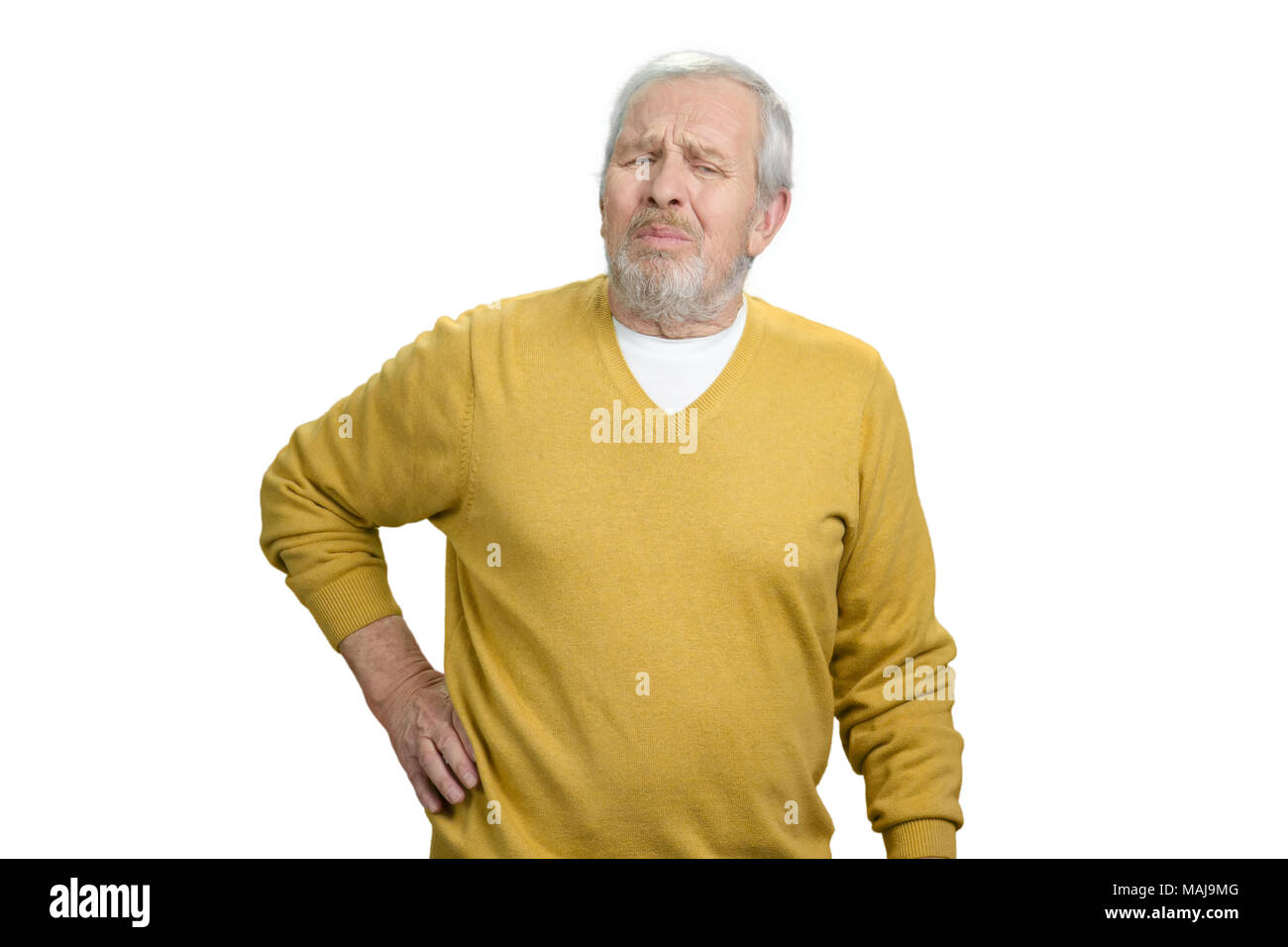 Old man having back pain. White isolated background for keying Stock ...