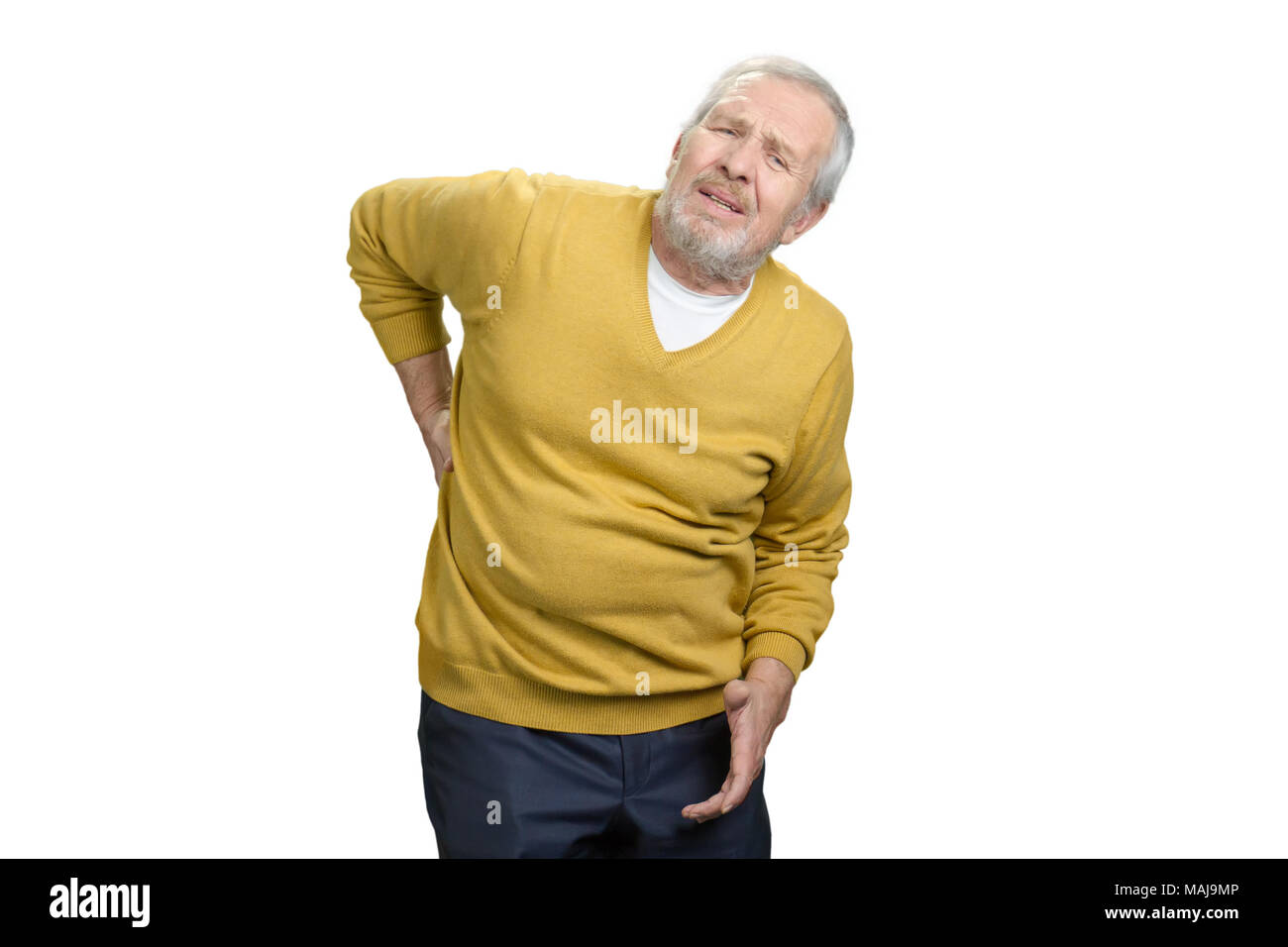 Portrait of grandpa feeeling back pain. Old man suffering fron hurting ...