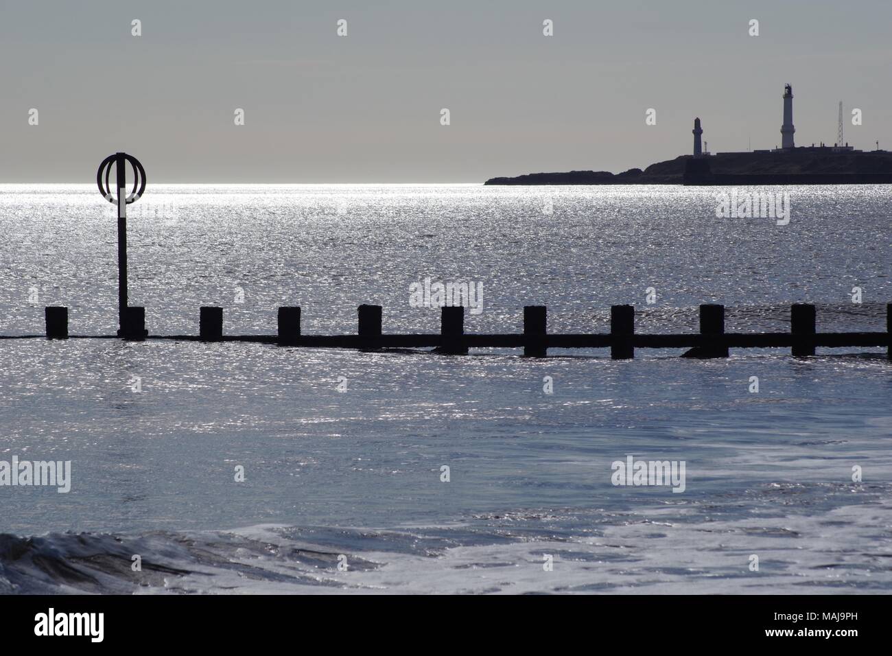 Girdleness Lighthouse Beyond a Tranquil Sparkling North Sea. Aberdeen ...