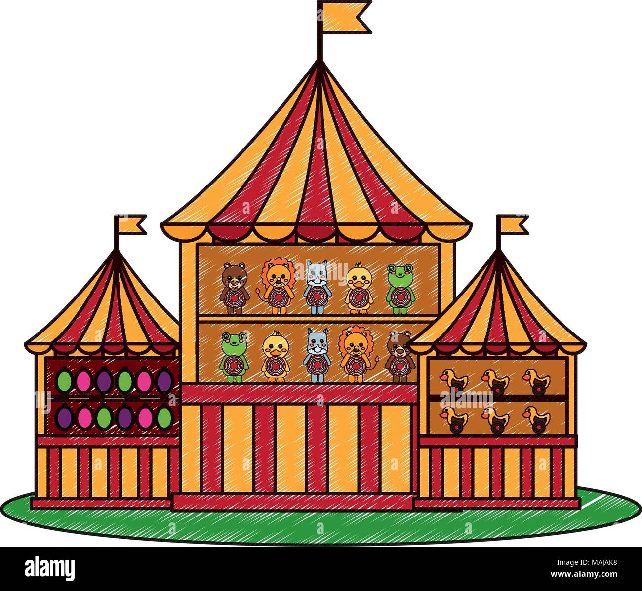 group kiosks of fair target shooting vector illustration design Stock ...