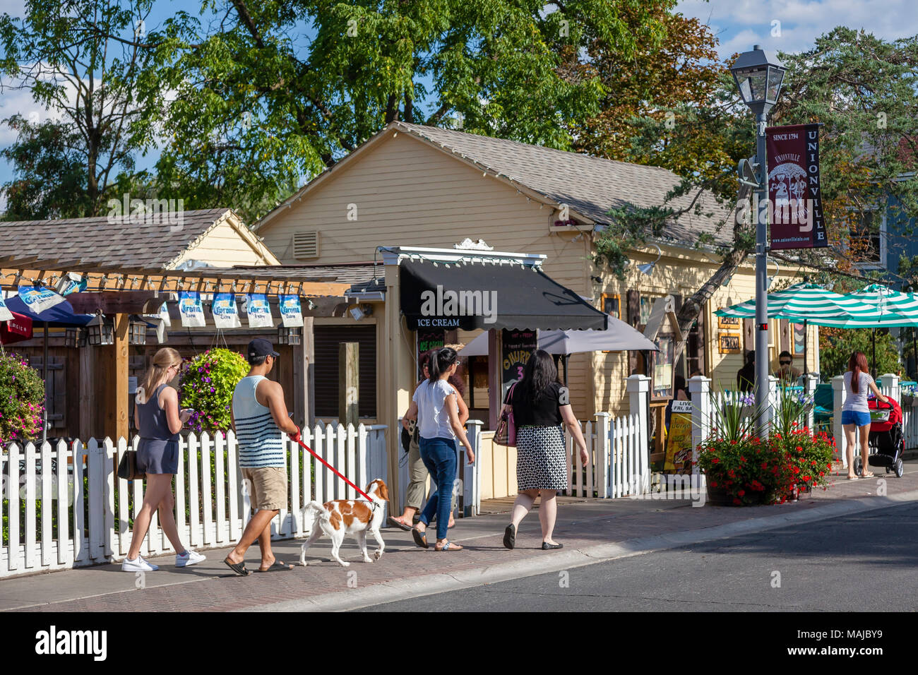 Street life on the historic Main Street of Unionville, Ontario Stock ...
