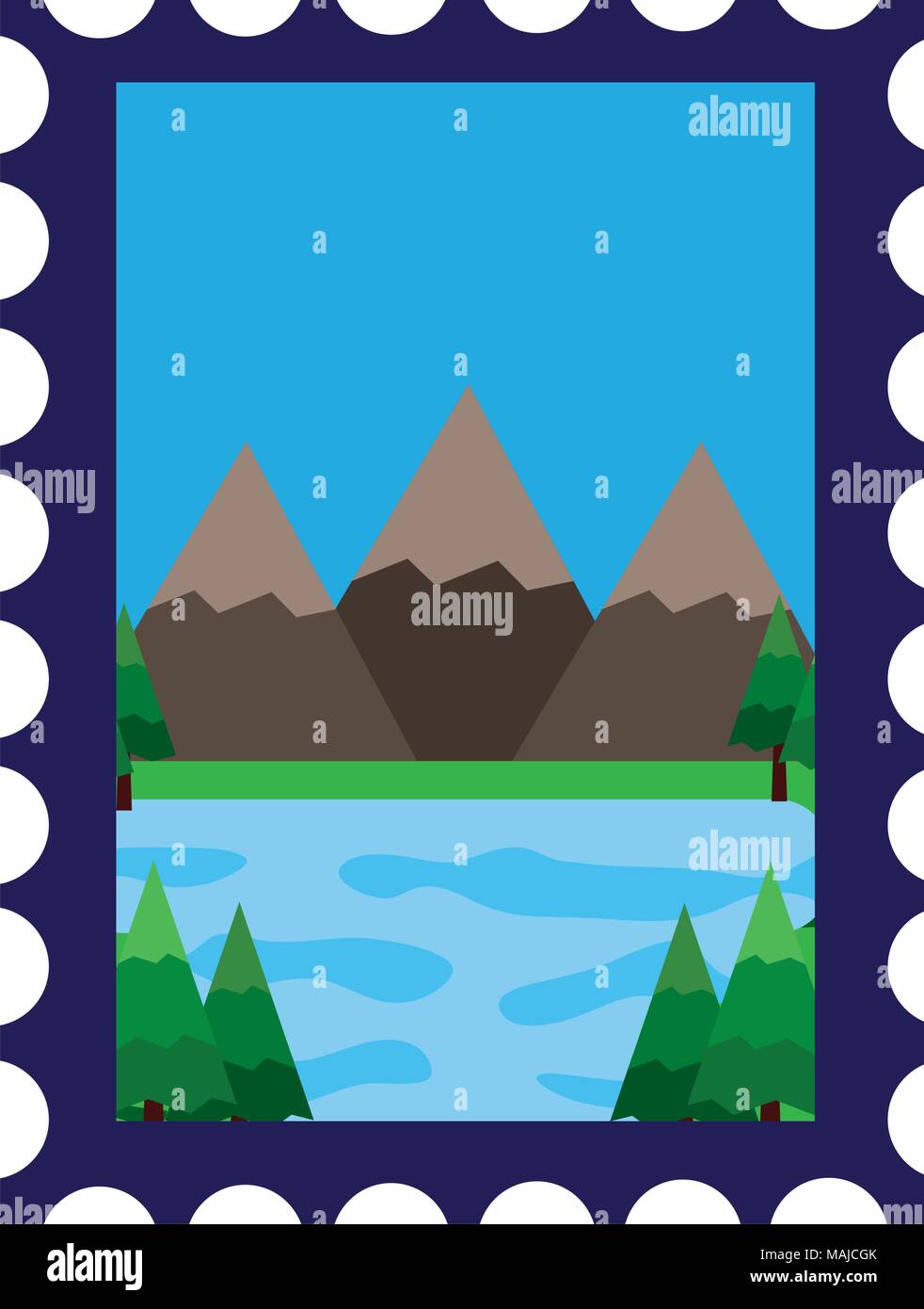 mountains and lake in postage stamp vector illustration design Stock ...