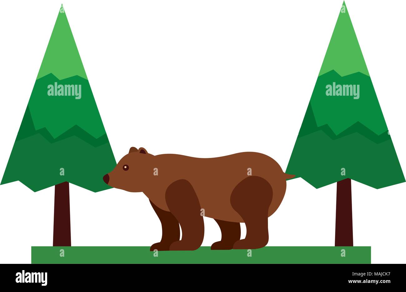 grizzly bear in pine forest scene vector illustration design Stock ...