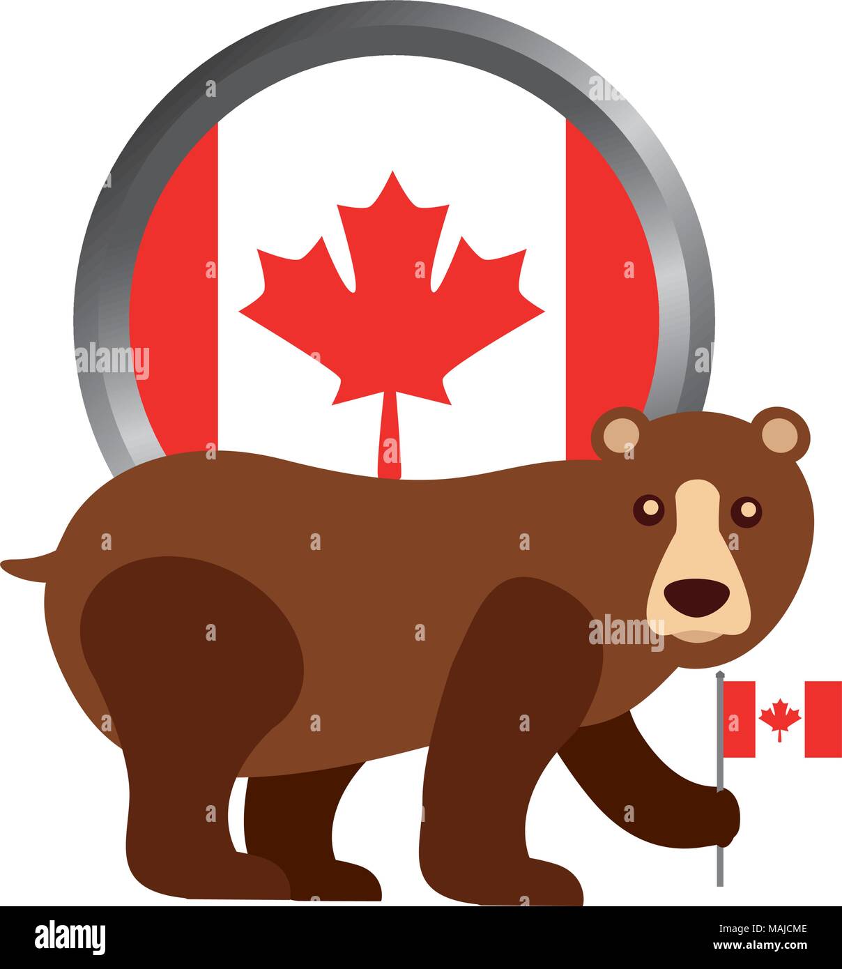 grizzly bear with canadian flag button vector illustration design Stock ...