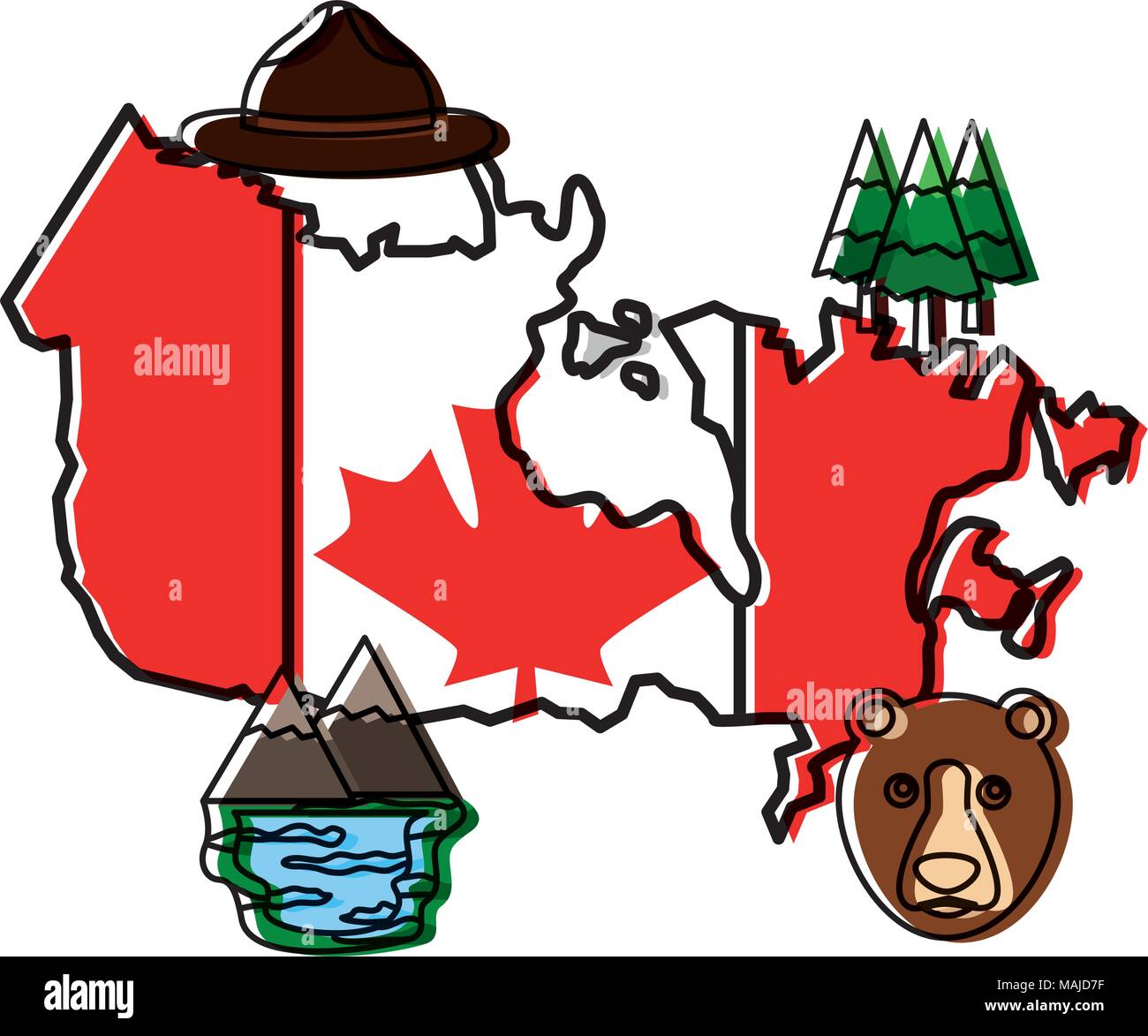 canadian map with flag and set icons vector illustration outline Stock ...