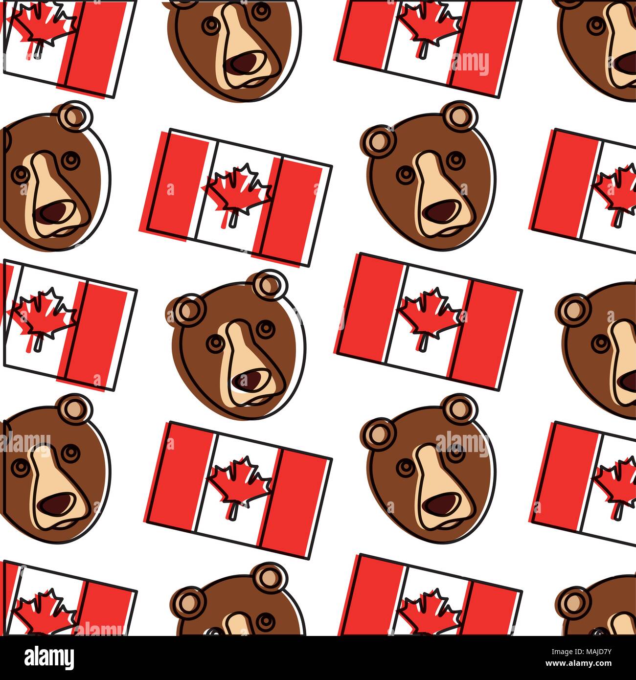 canada flag and grizzly bear pattern background vector illustration ...