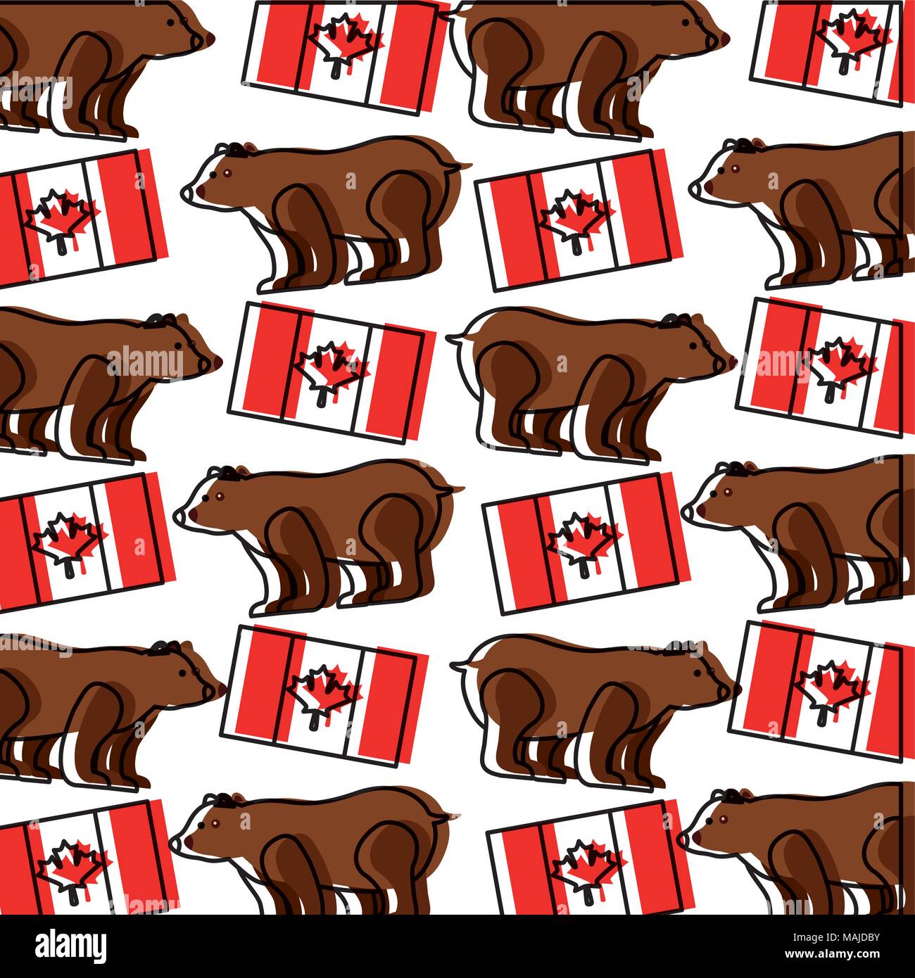 grizzly bear with canadian flag pattern vector illustration design ...