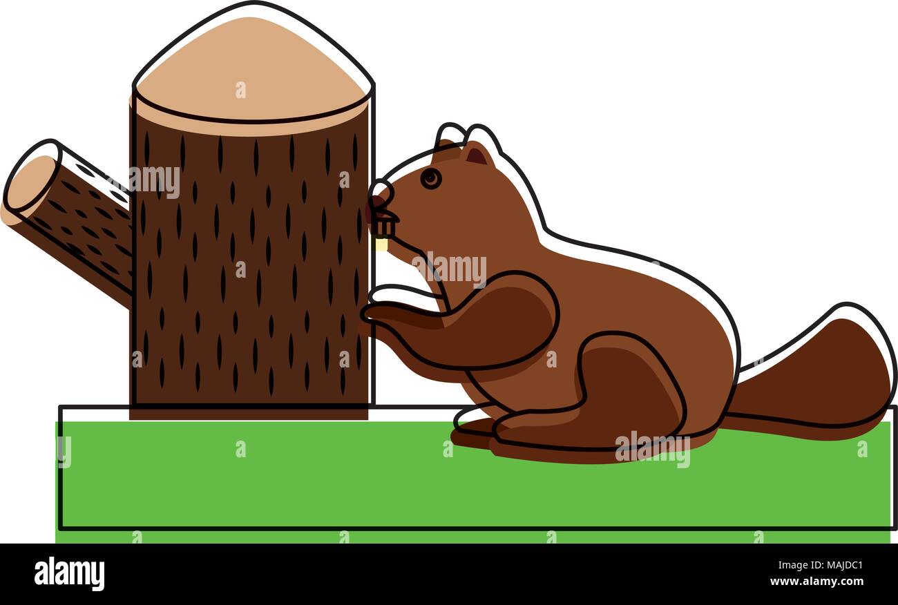 beaver rodent with trunk tree vector illustration design Stock Vector ...