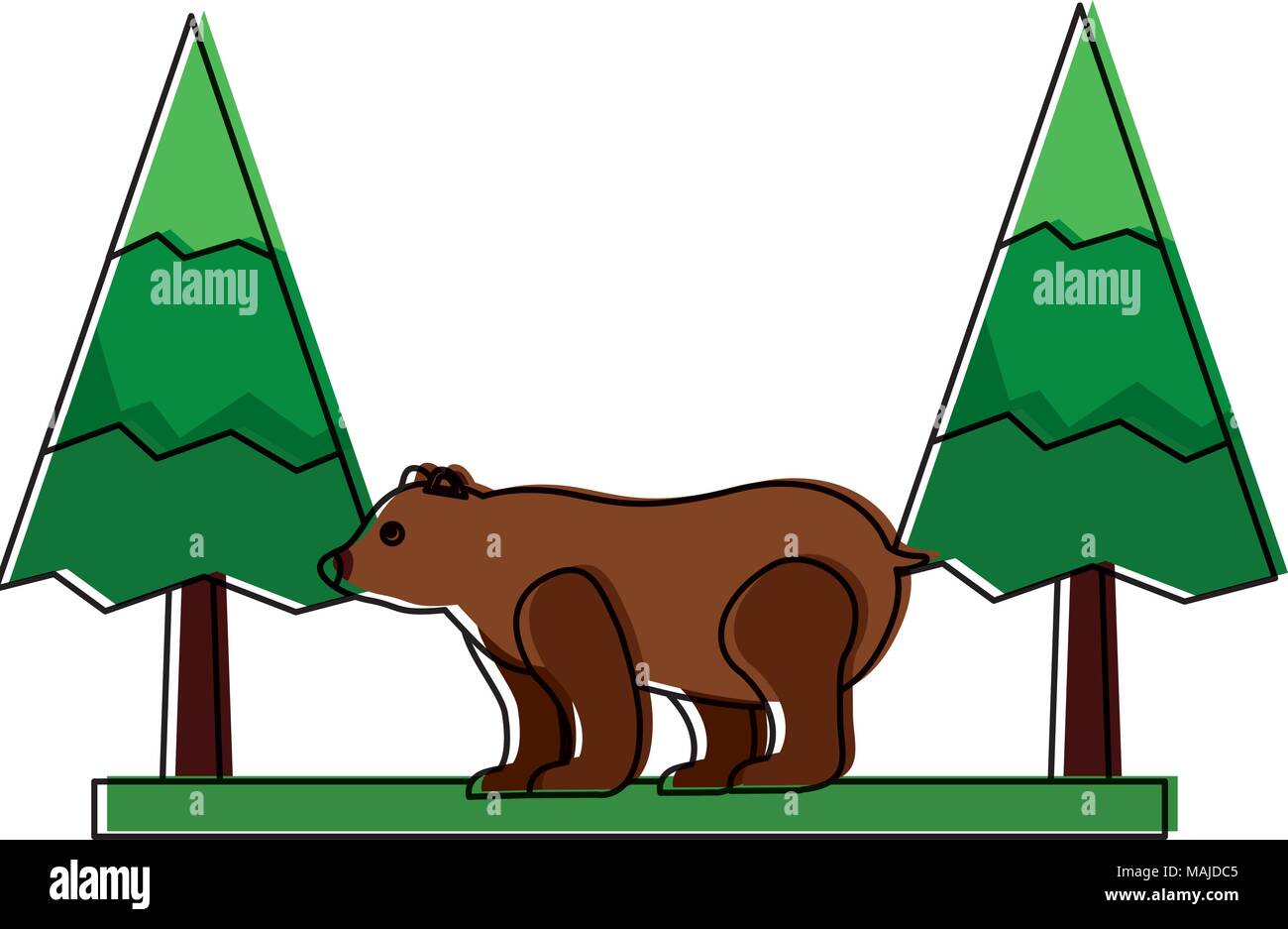 grizzly bear in pine forest scene vector illustration design Stock ...