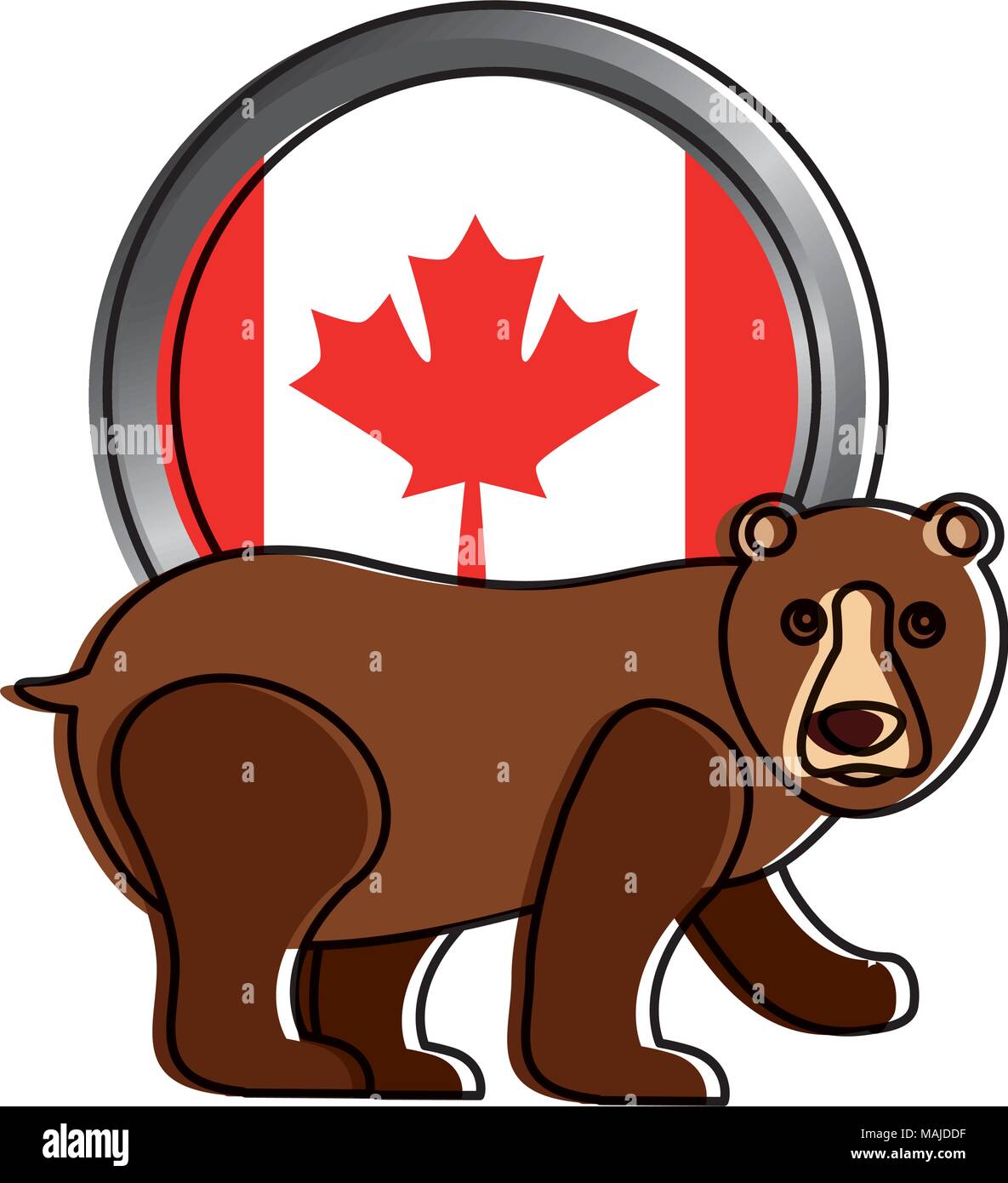 grizzly bear with canadian flag button vector illustration design Stock ...