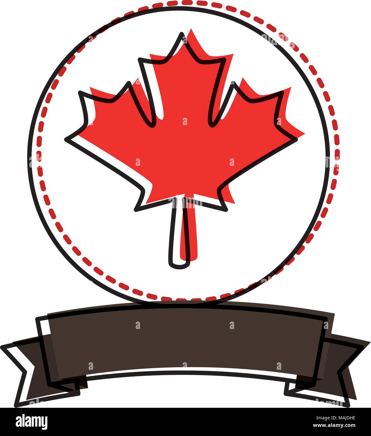 maple leaf canadian emblem with ribbon vector illustration design Stock ...