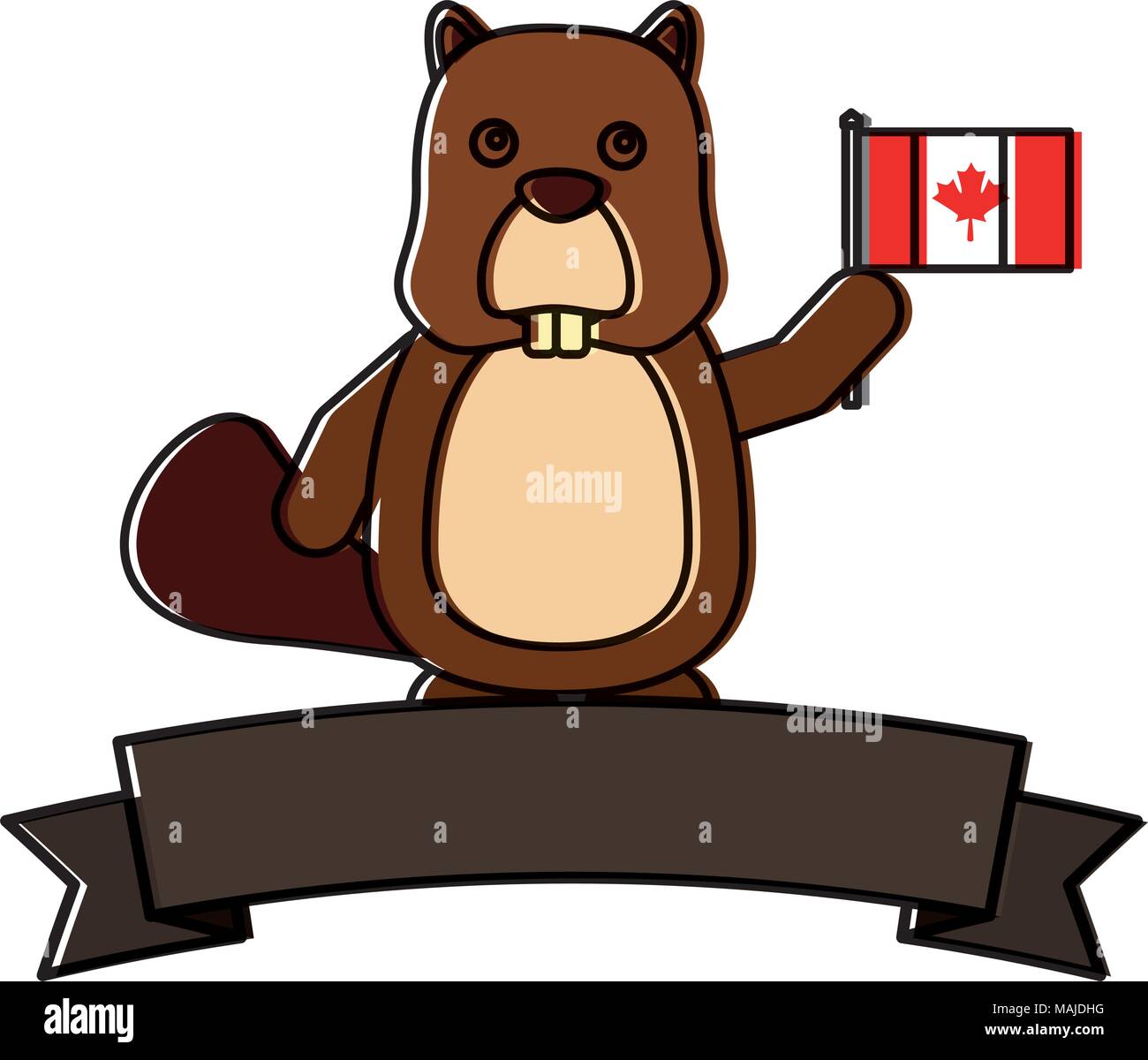beaver with canadian flag and ribbon vector illustration design Stock ...