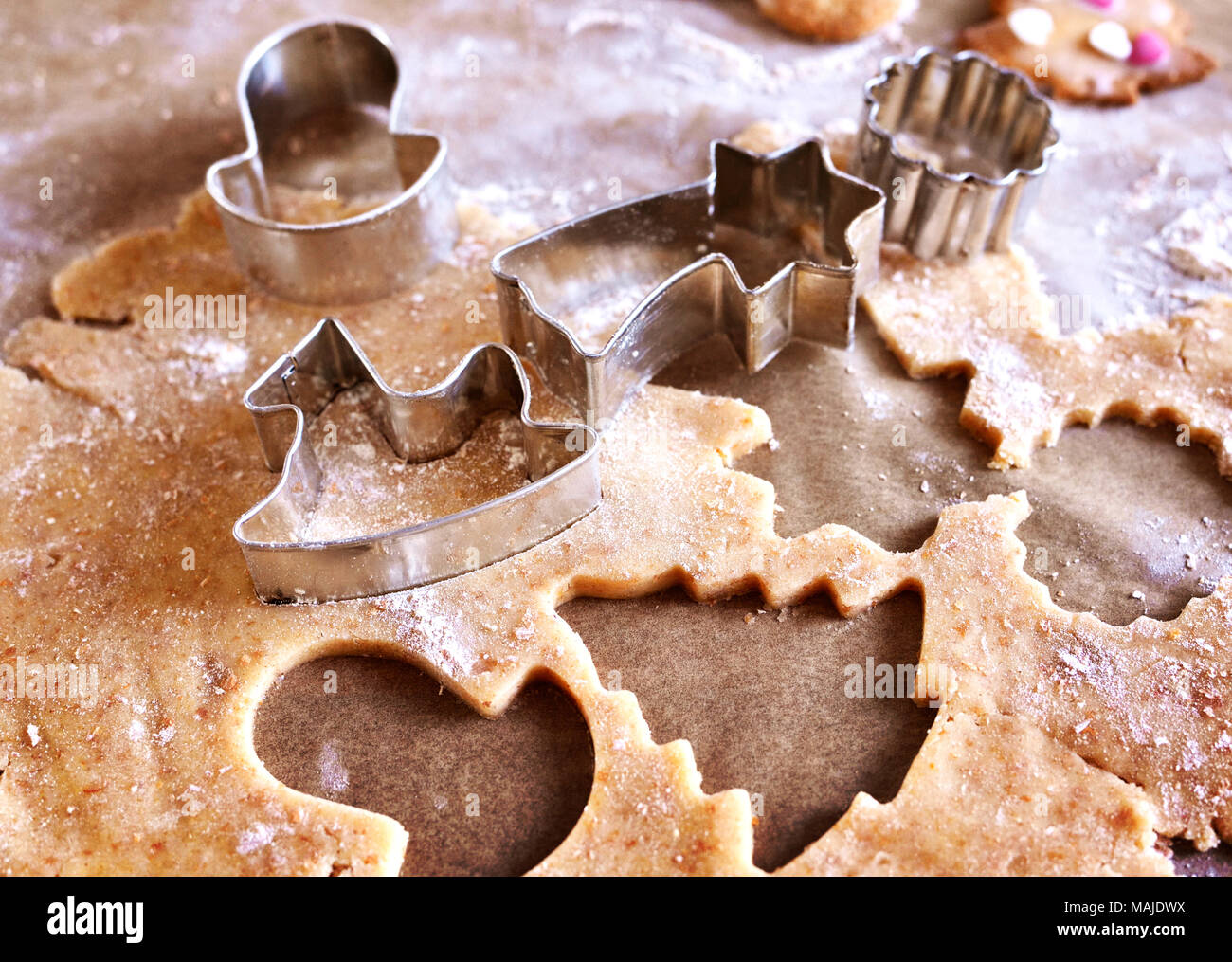 Christmas baking, cookie preparation. Various sorts of raw biscuit ...
