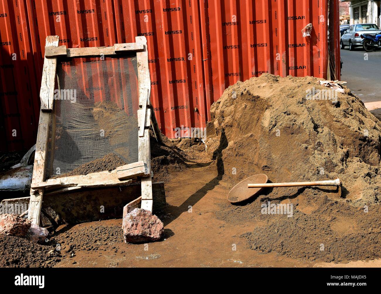 Timber sand and gravel sieve Stock Photo - Alamy