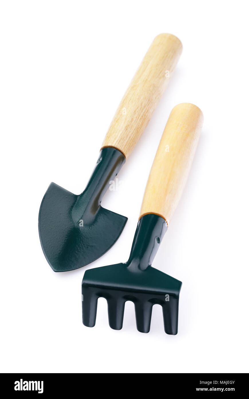 Garden tools isolated on white background, shovel and rake Stock Photo ...