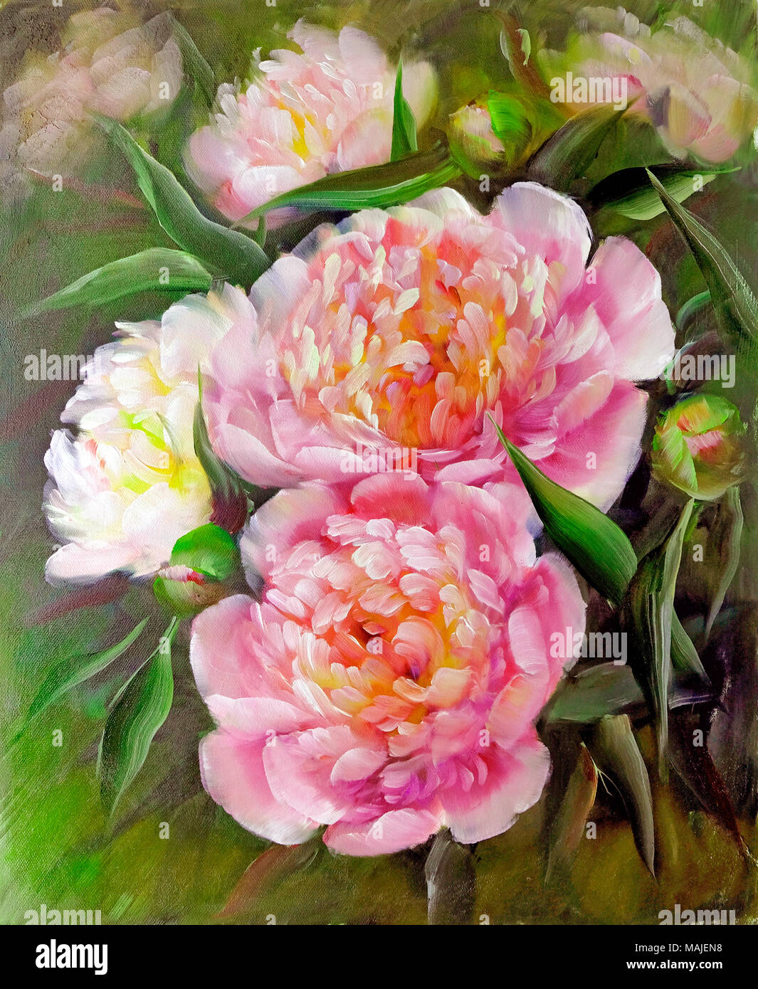 Peonies, oil painting on canvas Stock Photo - Alamy
