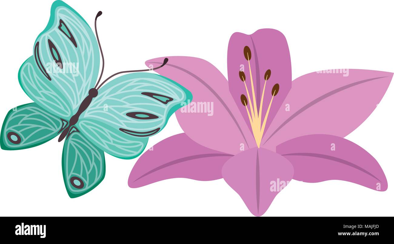 beautiful butterfly flying with flower vector illustration design Stock ...