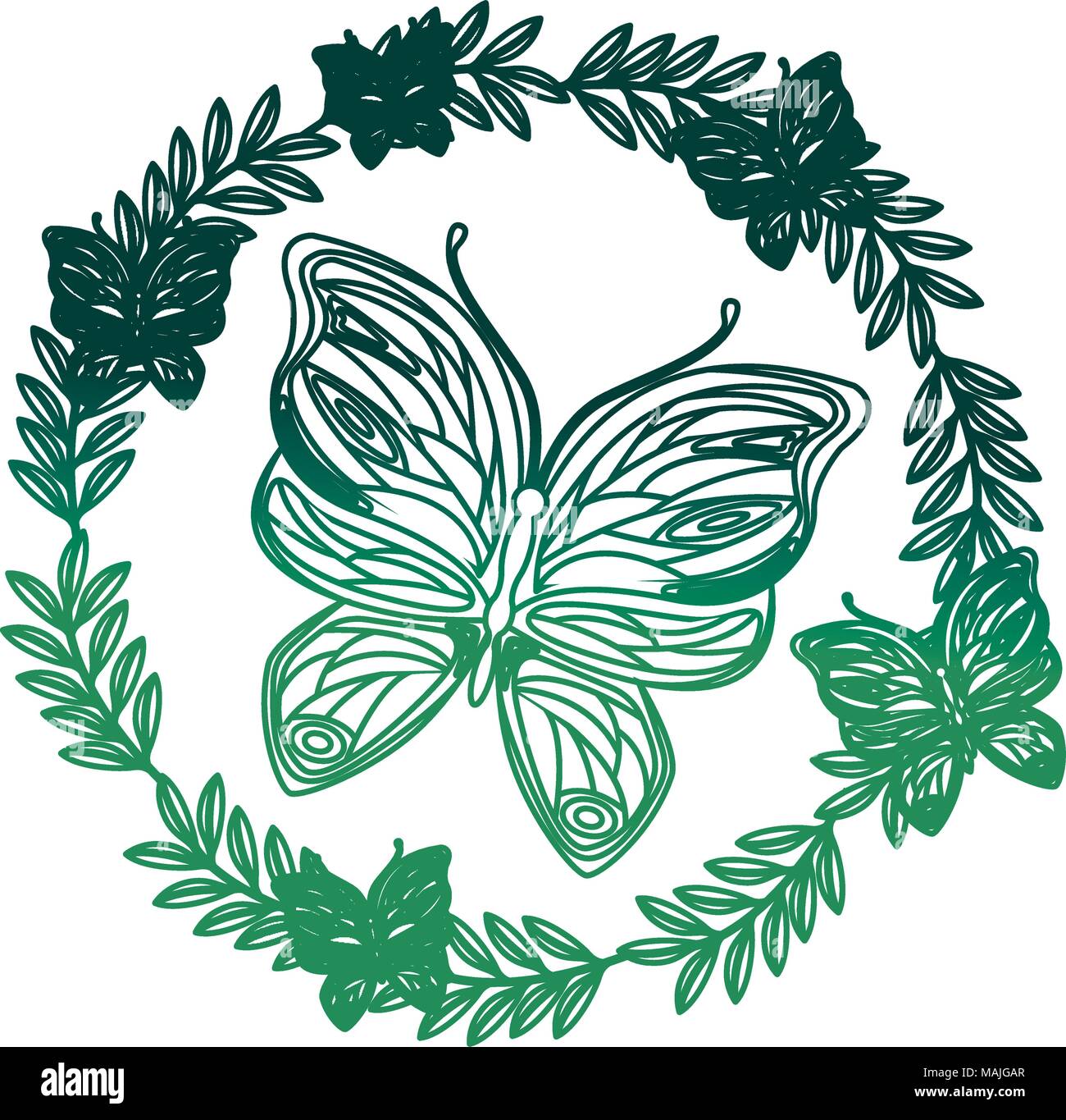 beautiful butterfly flying with floral decoration vector illustration ...