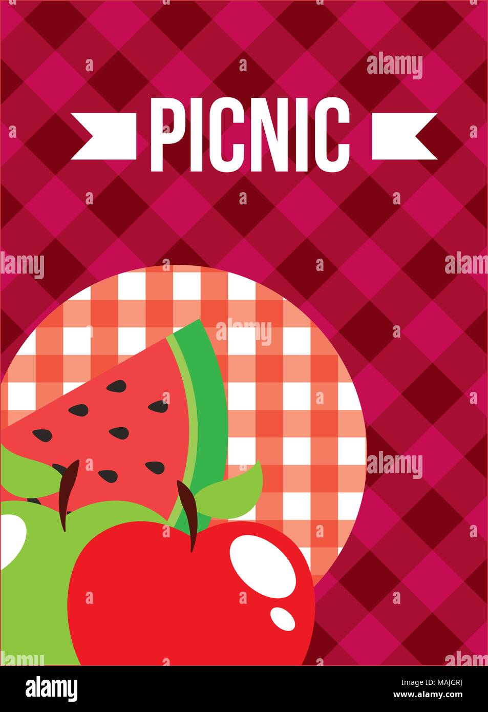 picnic fruits watermelon and apples vector illustration Stock Vector ...