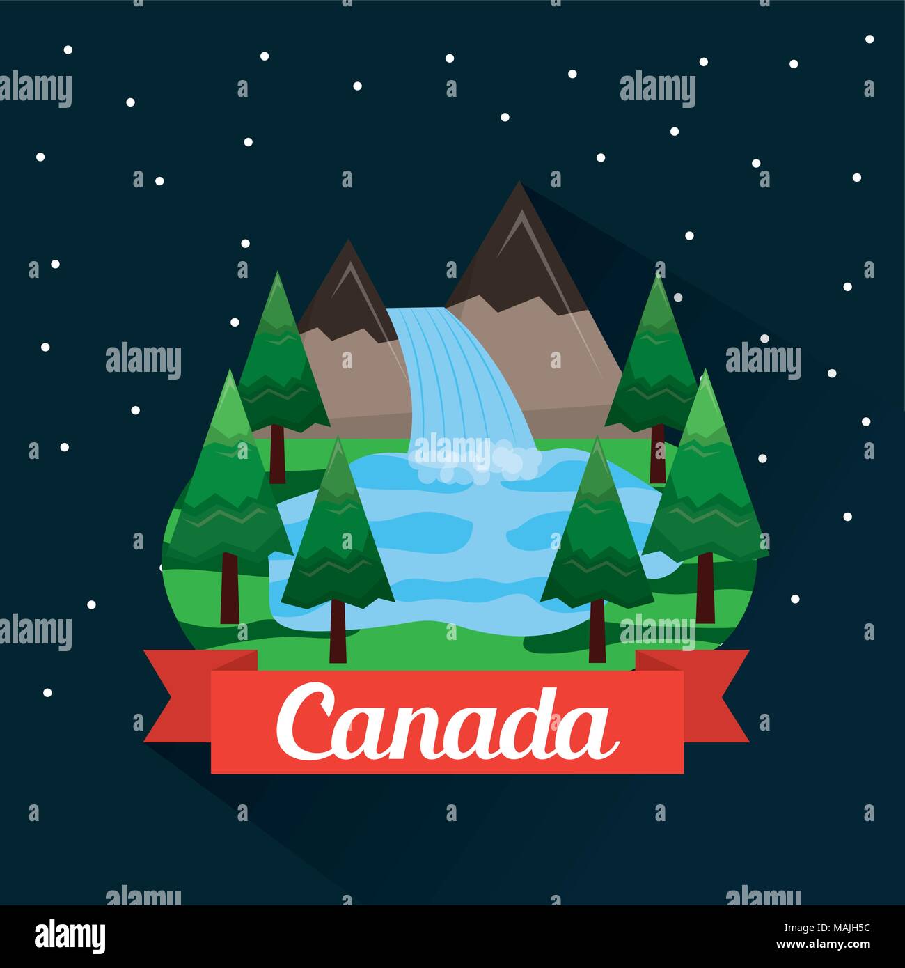 canadian mountains waterfall forest lake vector illustration Stock ...