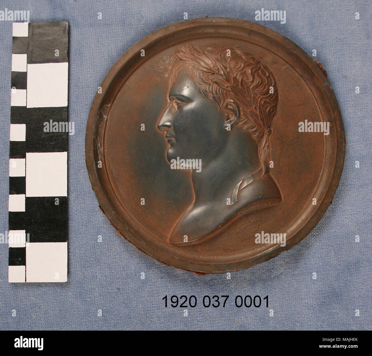 Lead-filled bronze medal of Napoleon Bonaparte, showing his bust-length ...