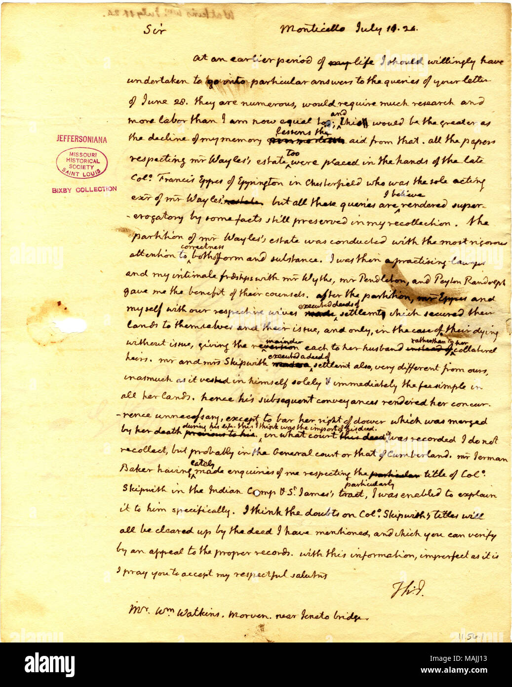 The papers concerning Mr. Wayles ? estate were placed with the late Col ...