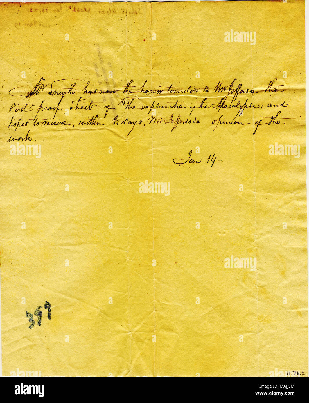 Encloses the last proof sheet for his explanation of the apocalypse ...