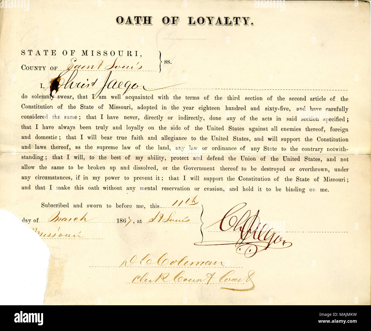 Swears oath of allegiance to the Government of the United States and ...