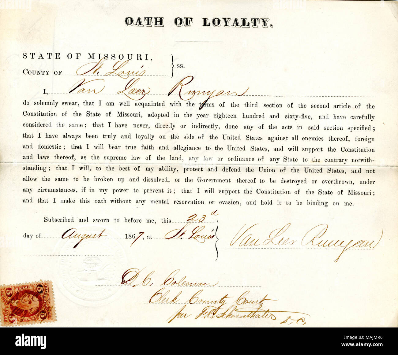 Swears oath of allegiance to the Government of the United States and ...