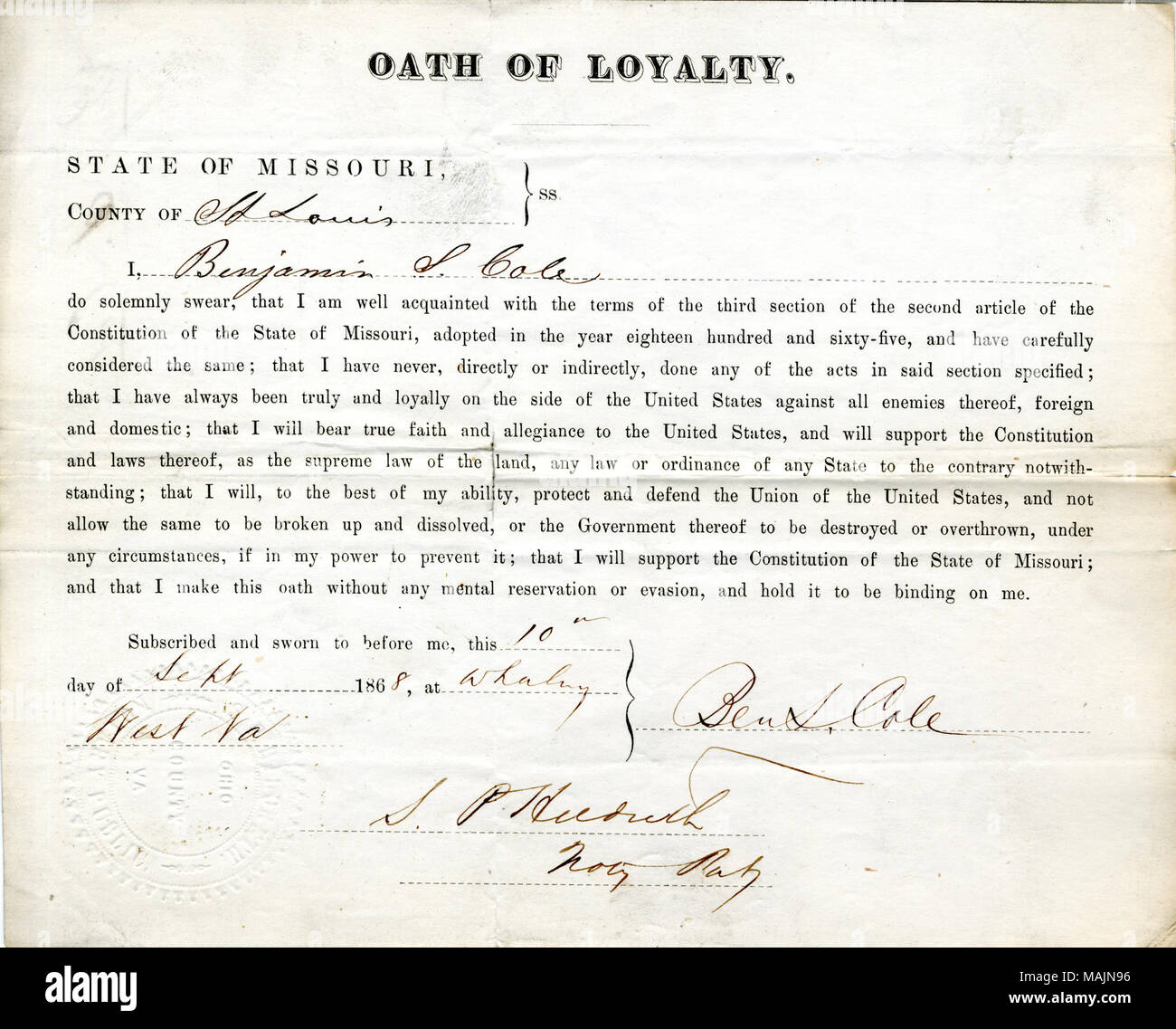 Swears oath of allegiance to the Government of the United States and ...
