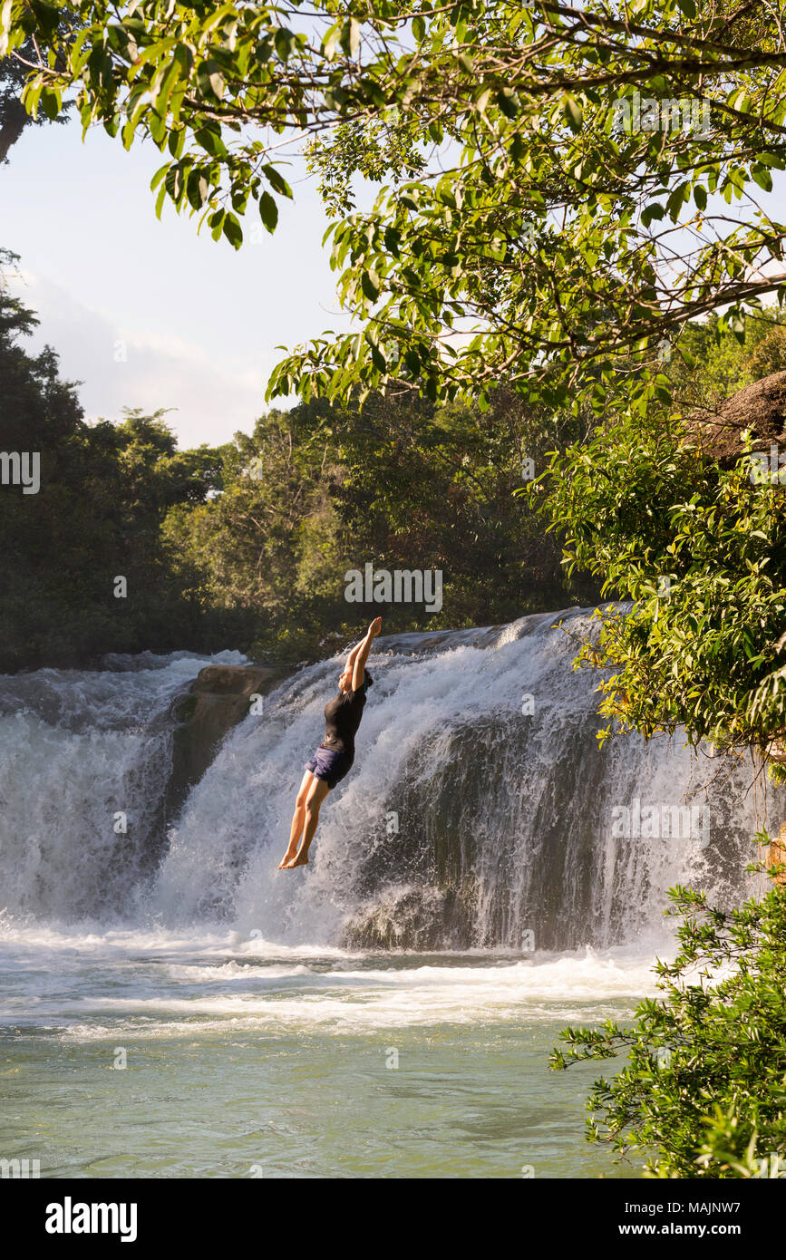 Woman pool waterfall green hi-res stock photography and images - Alamy