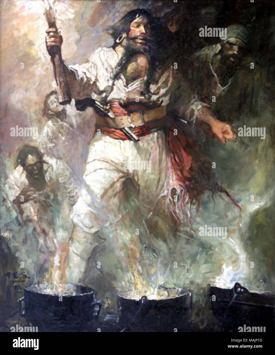 . Blackbeard in Smoke and Flame. 1922 Stock Photo - Alamy