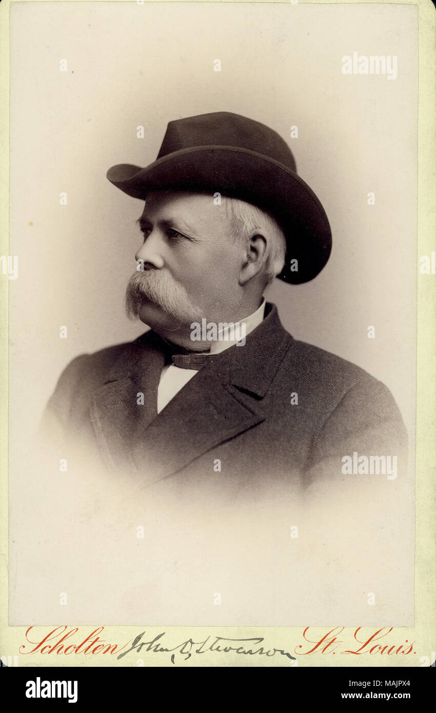 Bust portrait of John D. Stevenson wearing a suit, and cowboy hat, and ...