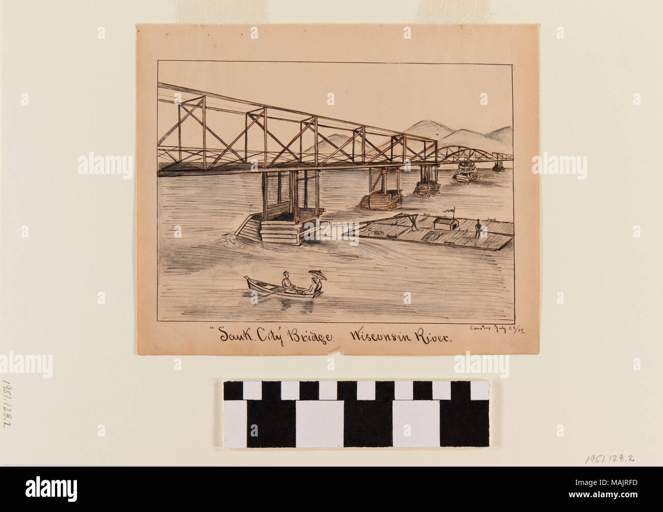 Drawing 'Sauk City Bridge' by Doctor Louis Crusius. Crusius was a late ...