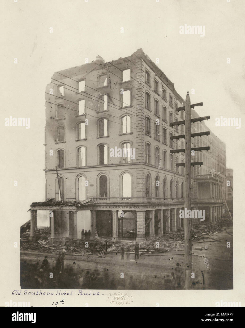 Title: Old Southern Hotel Ruins at Fourth and Walnut Streets after fire ...
