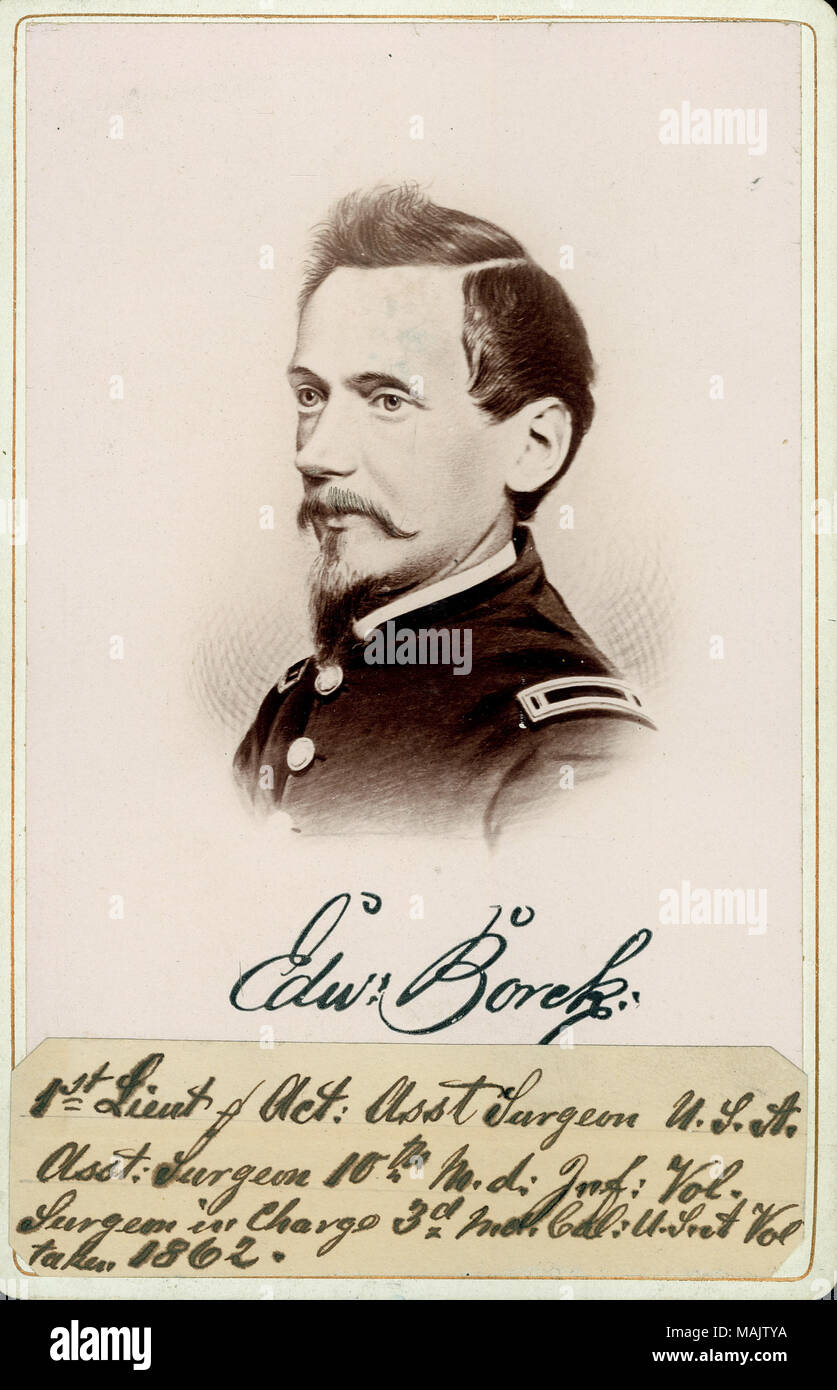 Bust portrait of Edward Borck in uniform, and turned to the left. 'Edw ...