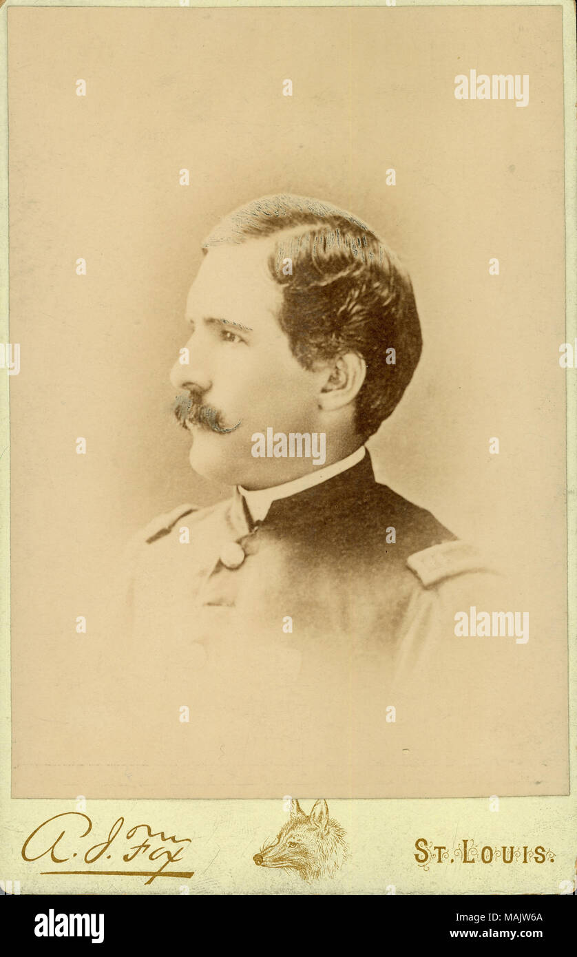 Bust portrait of Frank R. Rice in uniform, and turned to the left so ...