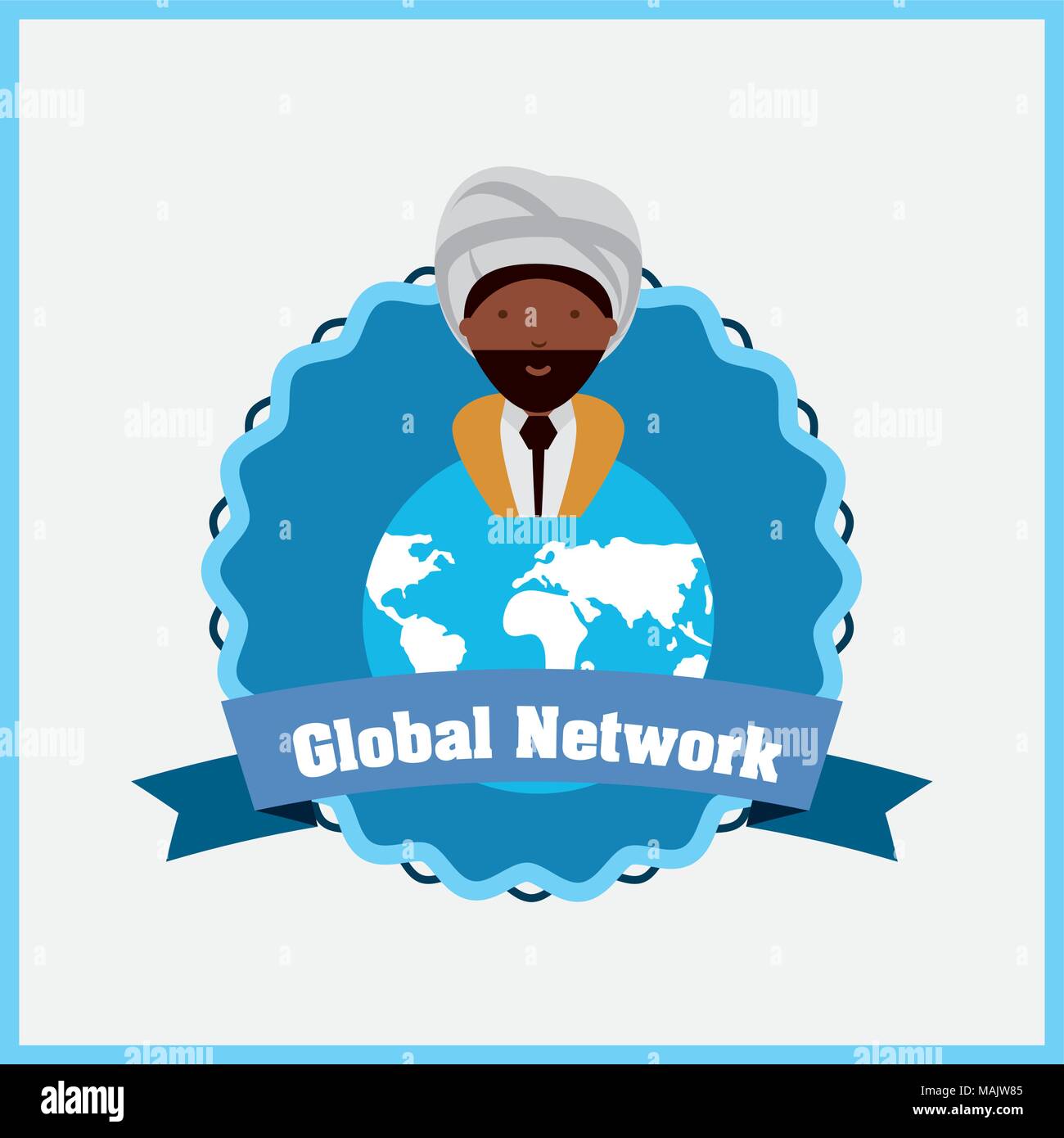 Global network design with cartoon hindu man and earth planet over ...