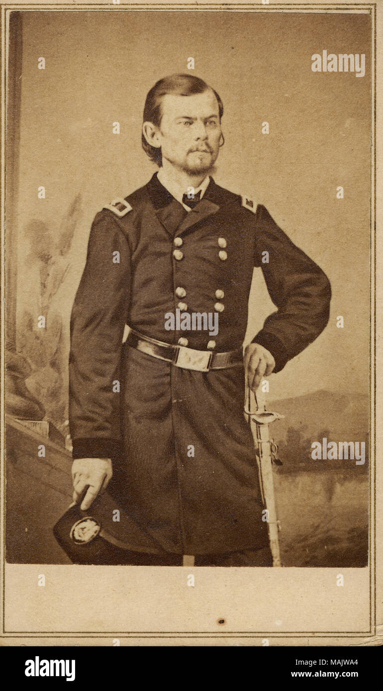 Half length portrait of a man in uniform, with his hand on a sword at ...
