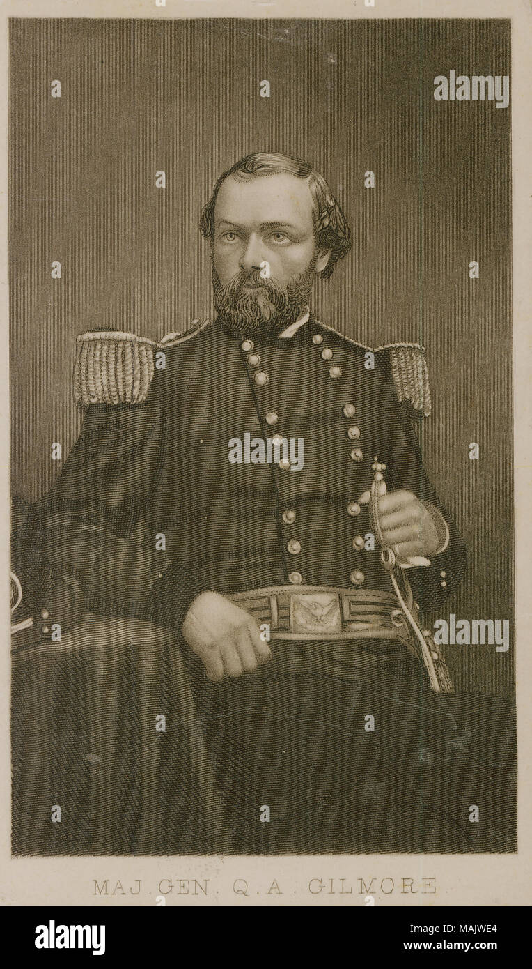Half-length portrait of a seated man in uniform with a sword. 'MAJ GEN ...