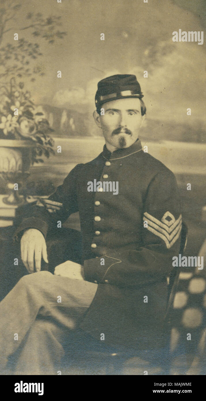 Half-length portrait of a seated man in uniform. '1st Sergeant ...