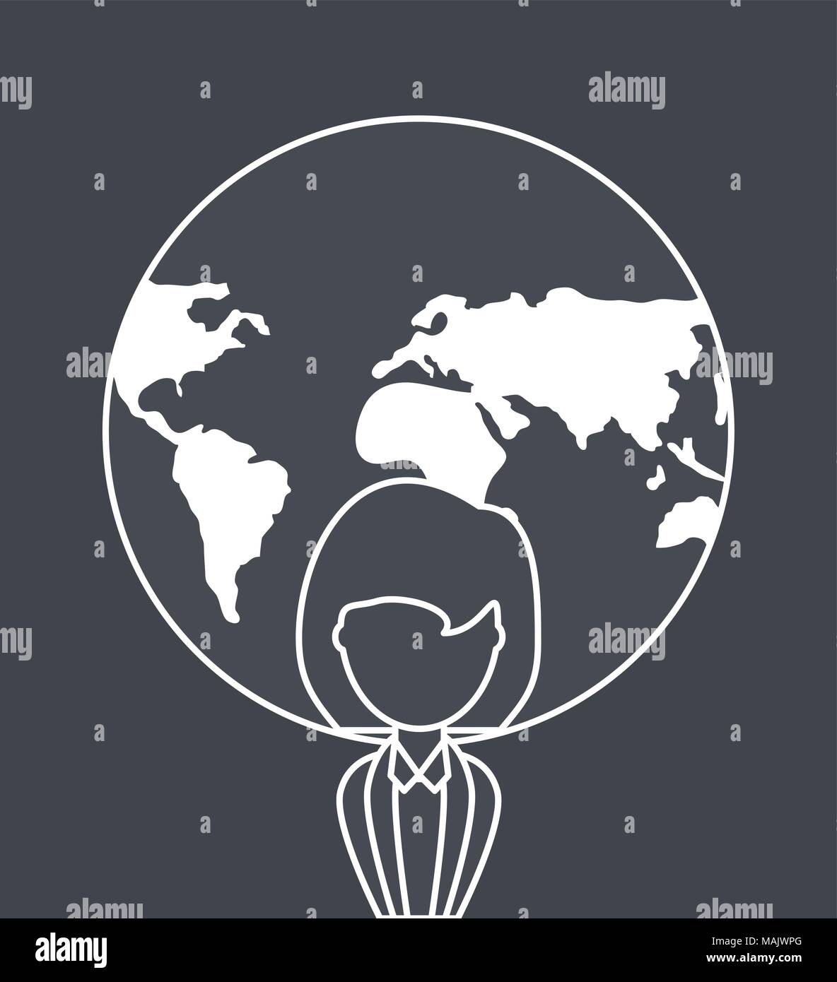 avatar woman and earth planet over gray background, line design. vector ...