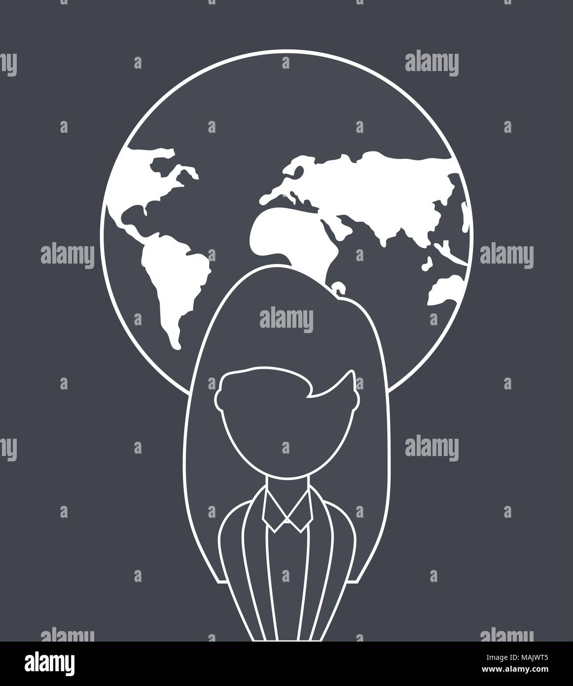 avatar woman and earth planet over gray background, line design. vector ...