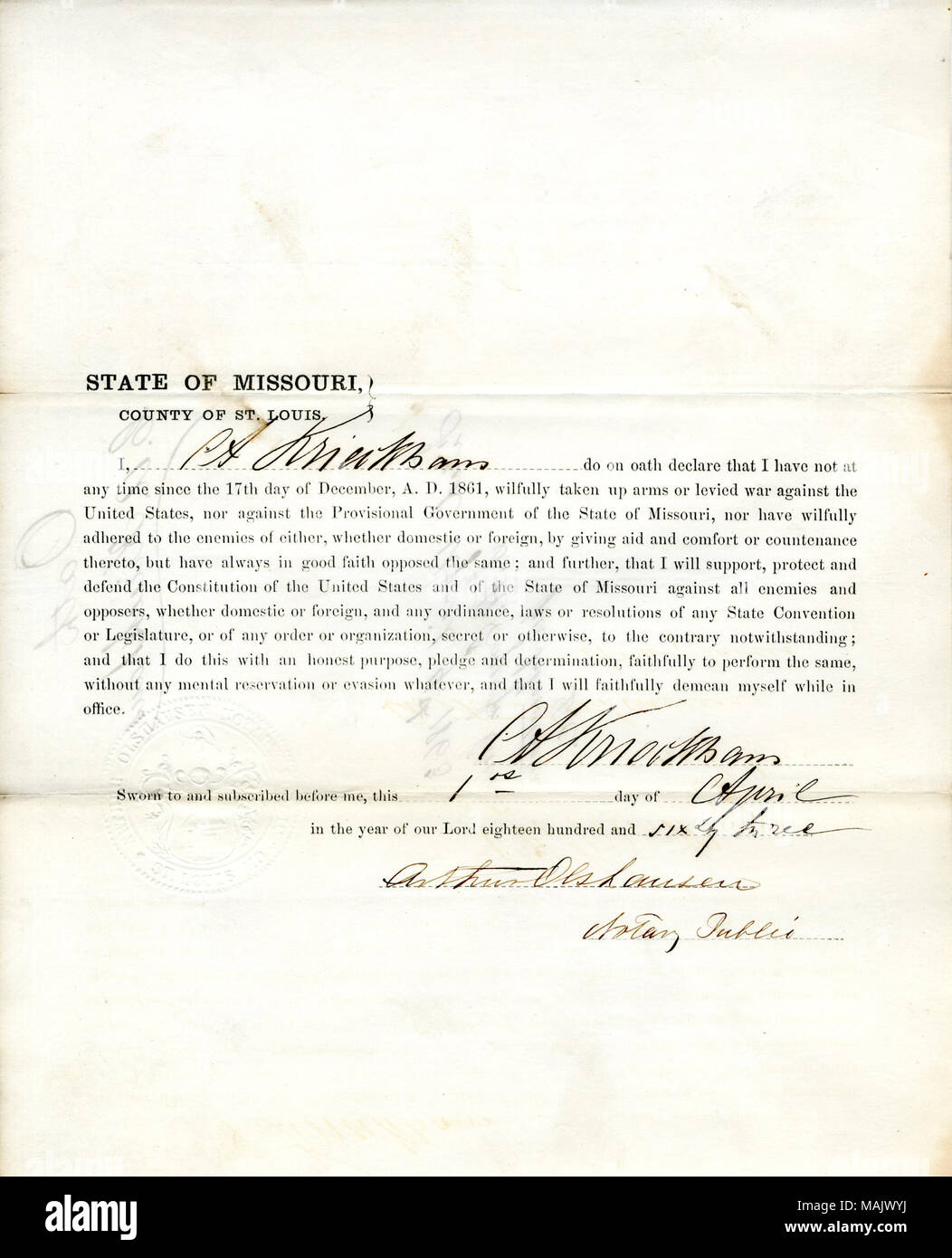 Swears oath of allegiance to the Government of the United States and ...