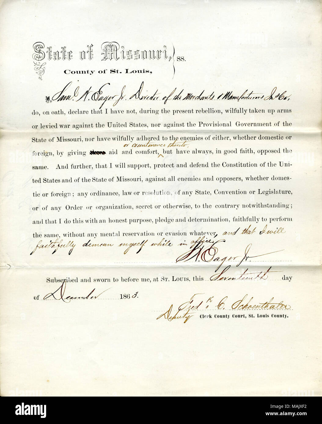 Swears oath of allegiance to the Government of the United States and ...
