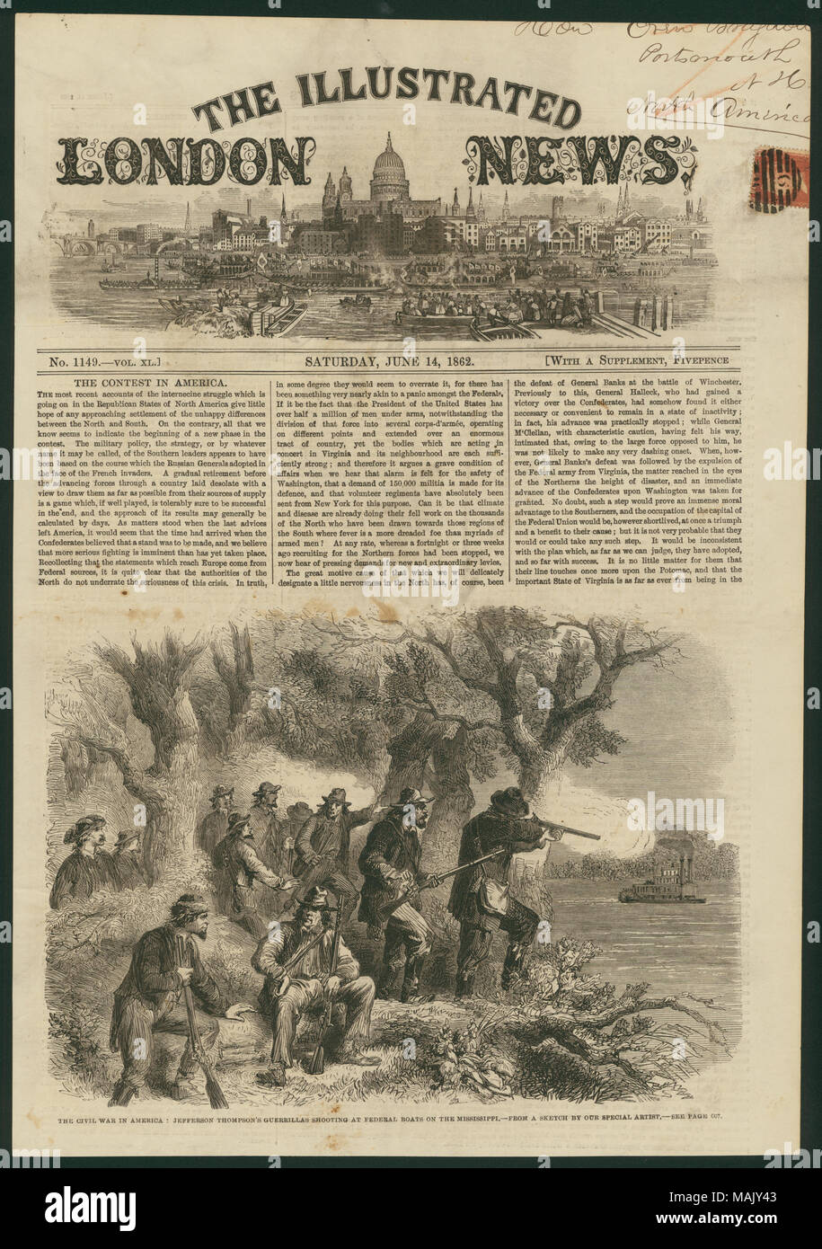 Front page with masthead of the Illustrated London News for Saturday ...