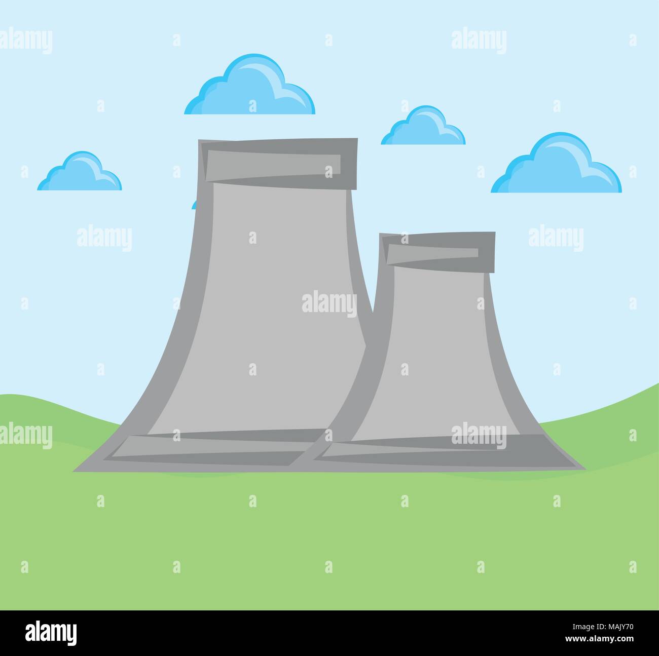 nuclear plant over landscape background, colorful design. vector ...