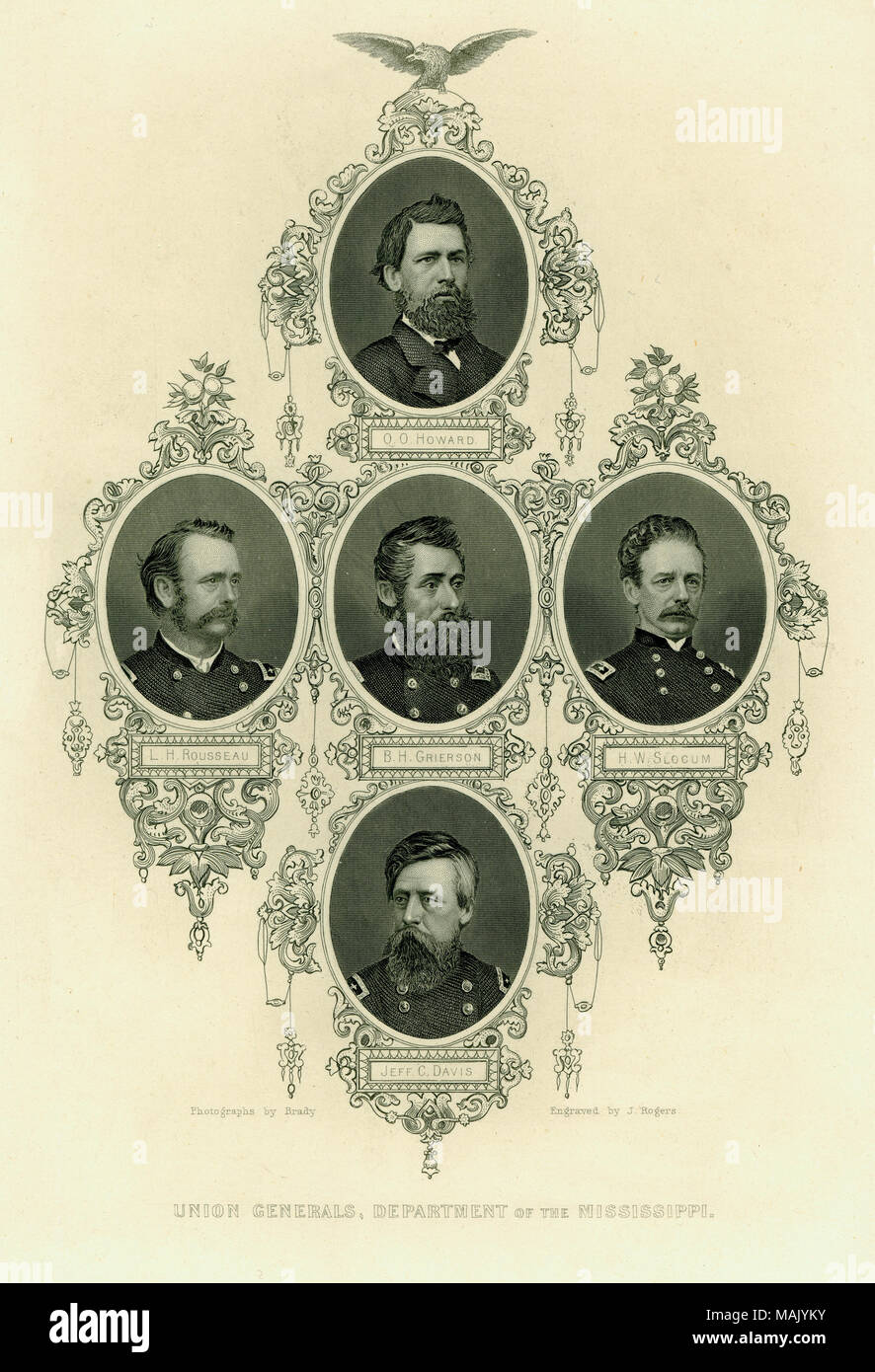 Print of bust portraits of five Union generals. Subjects include ...
