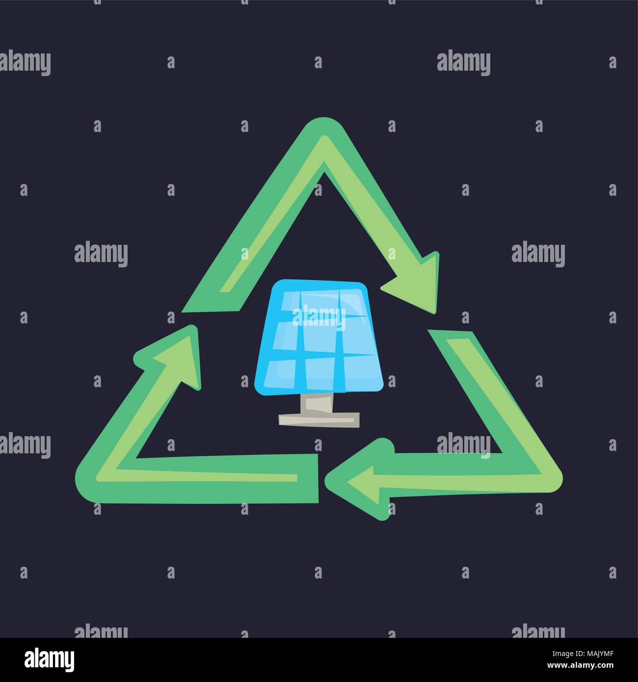 recycle symbol with solar panel icon over black background, colorful ...