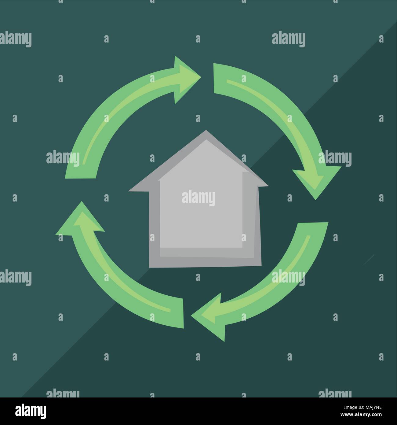 recycle symbol and house icon over green background, colorful design ...